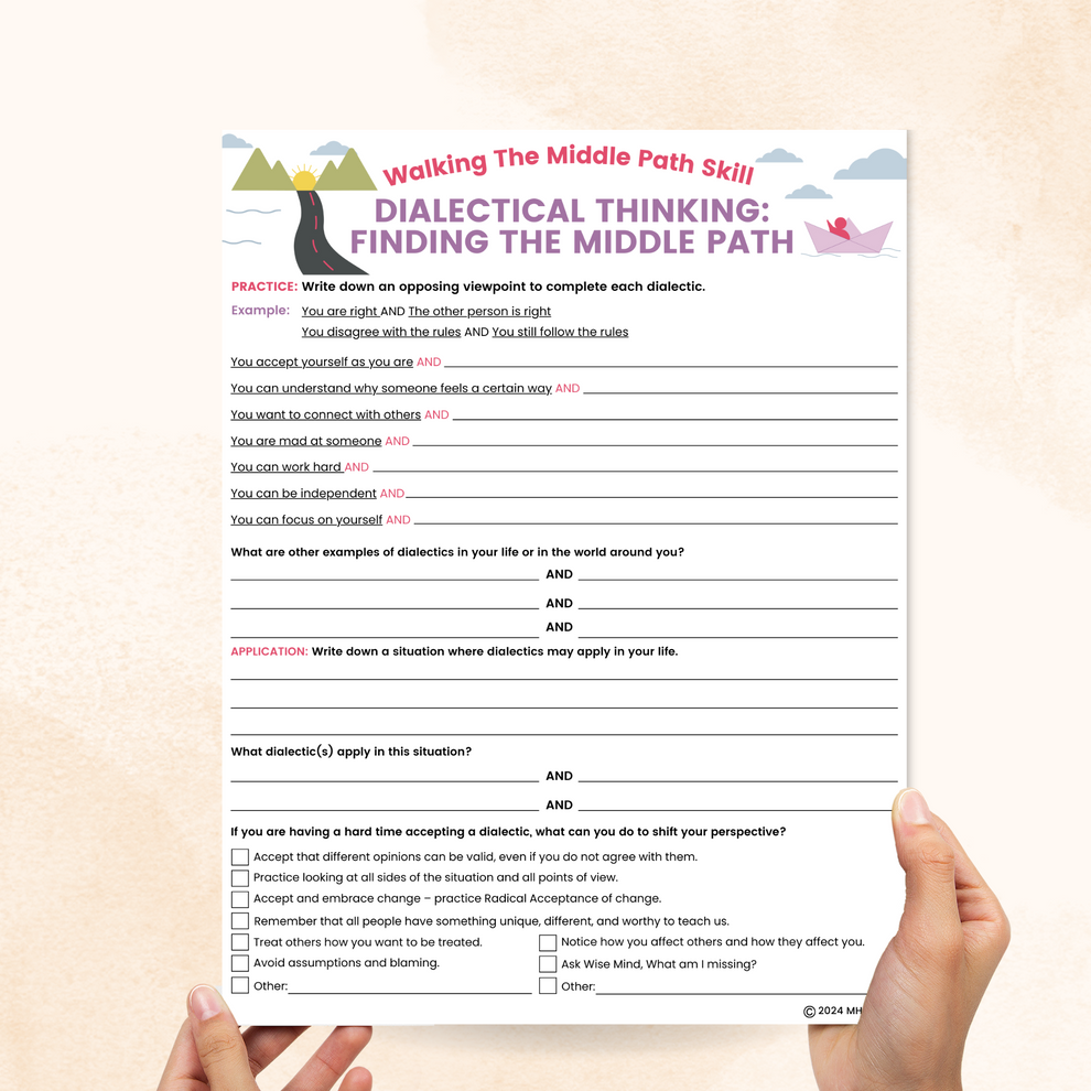 DBT Dialectical Thinking Worksheet – Mental Health Center Kids