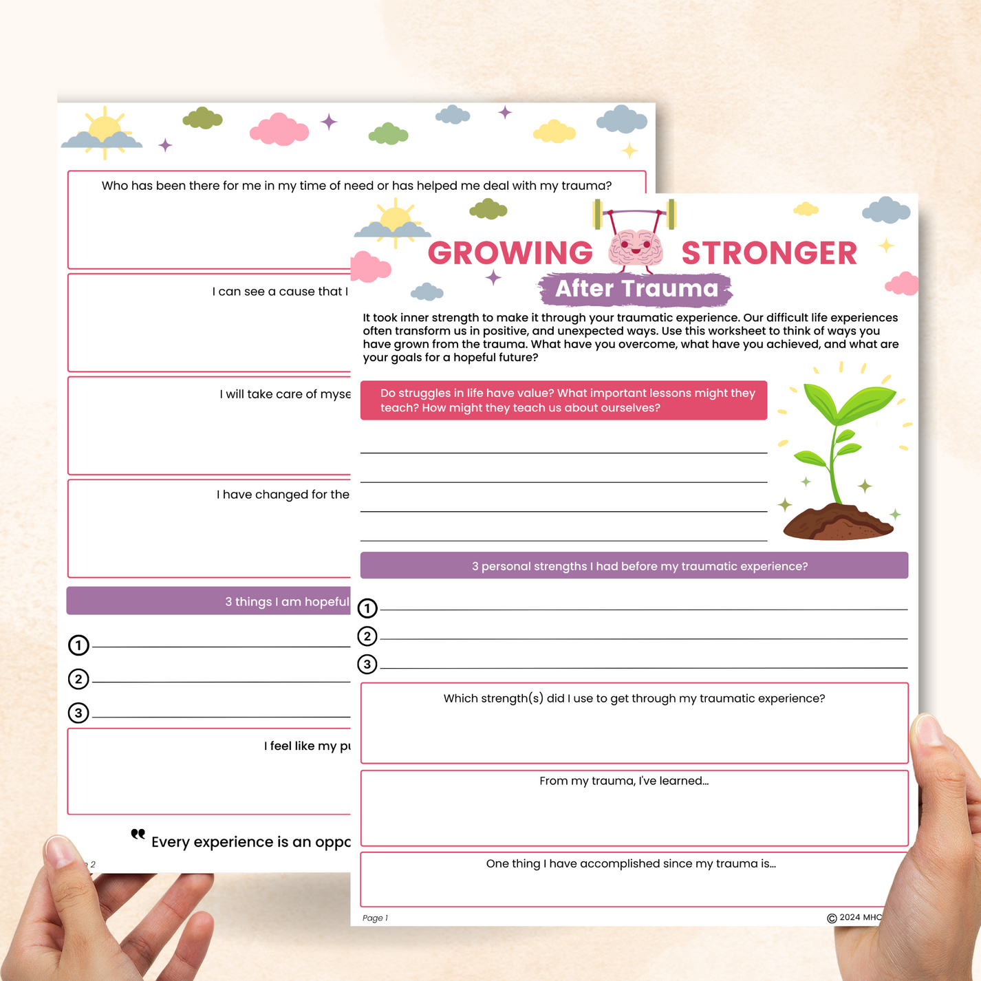 Growing Stronger After Trauma Worksheets – Mental Health Center Kids