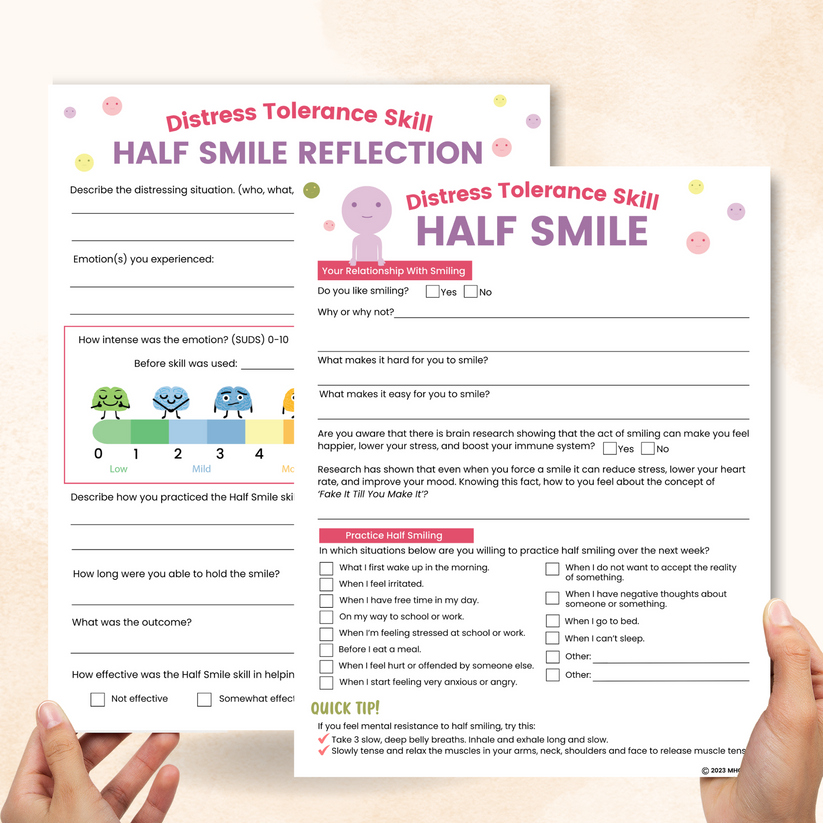 DBT Half Smile Worksheet – Mental Health Center Kids