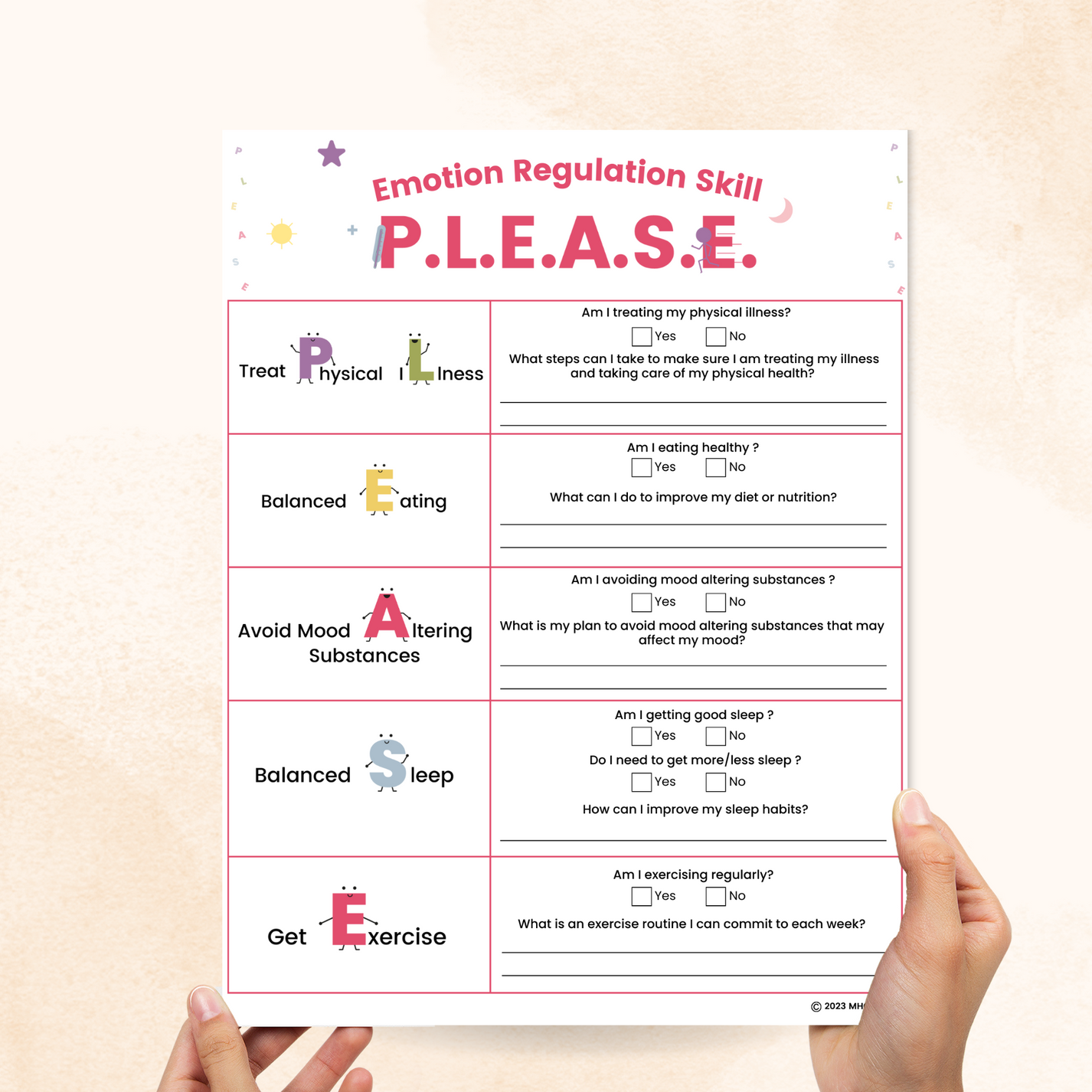 DBT PLEASE Skills Worksheet – Mental Health Center Kids