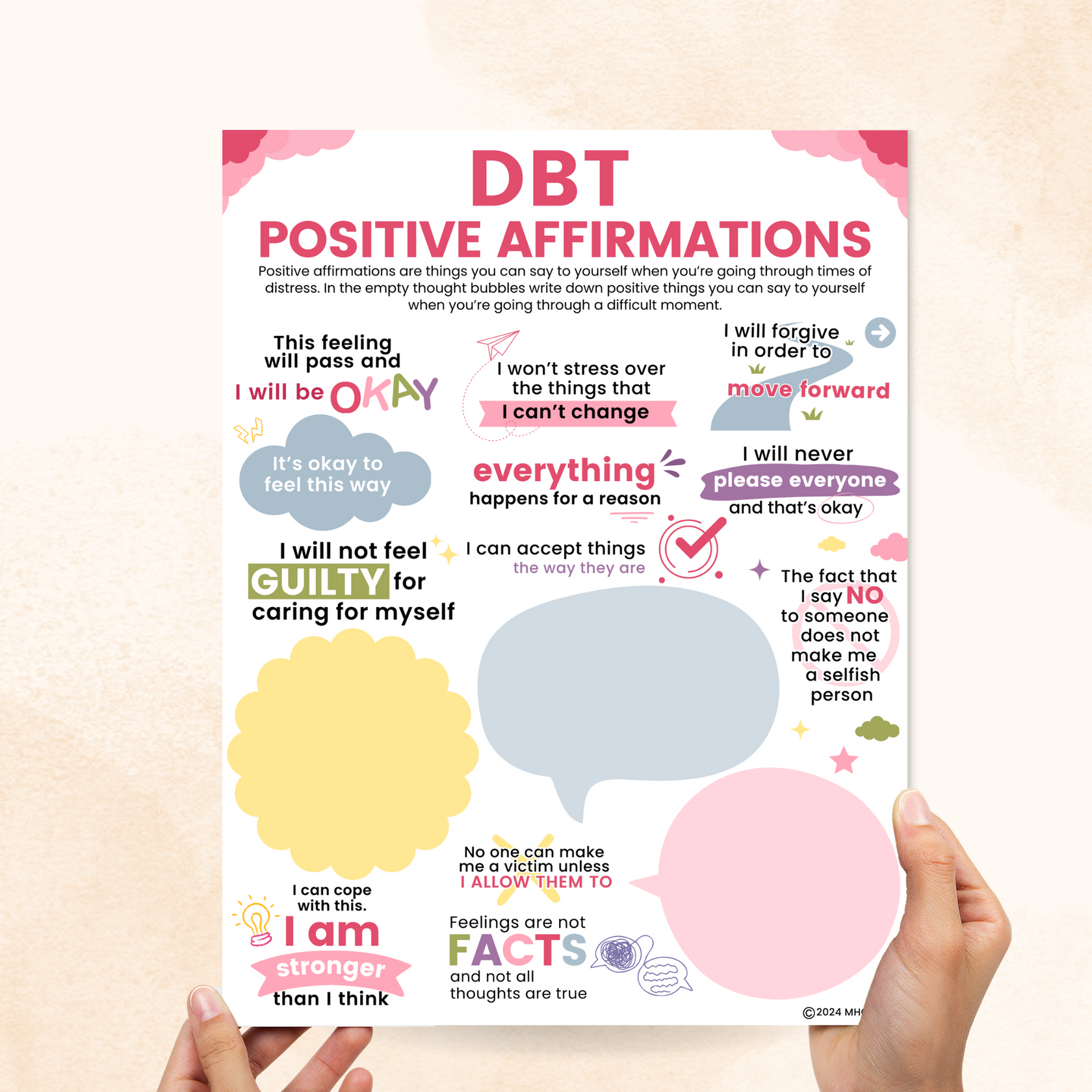 DBT Positive Affirmations Worksheet – Mental Health Center Kids