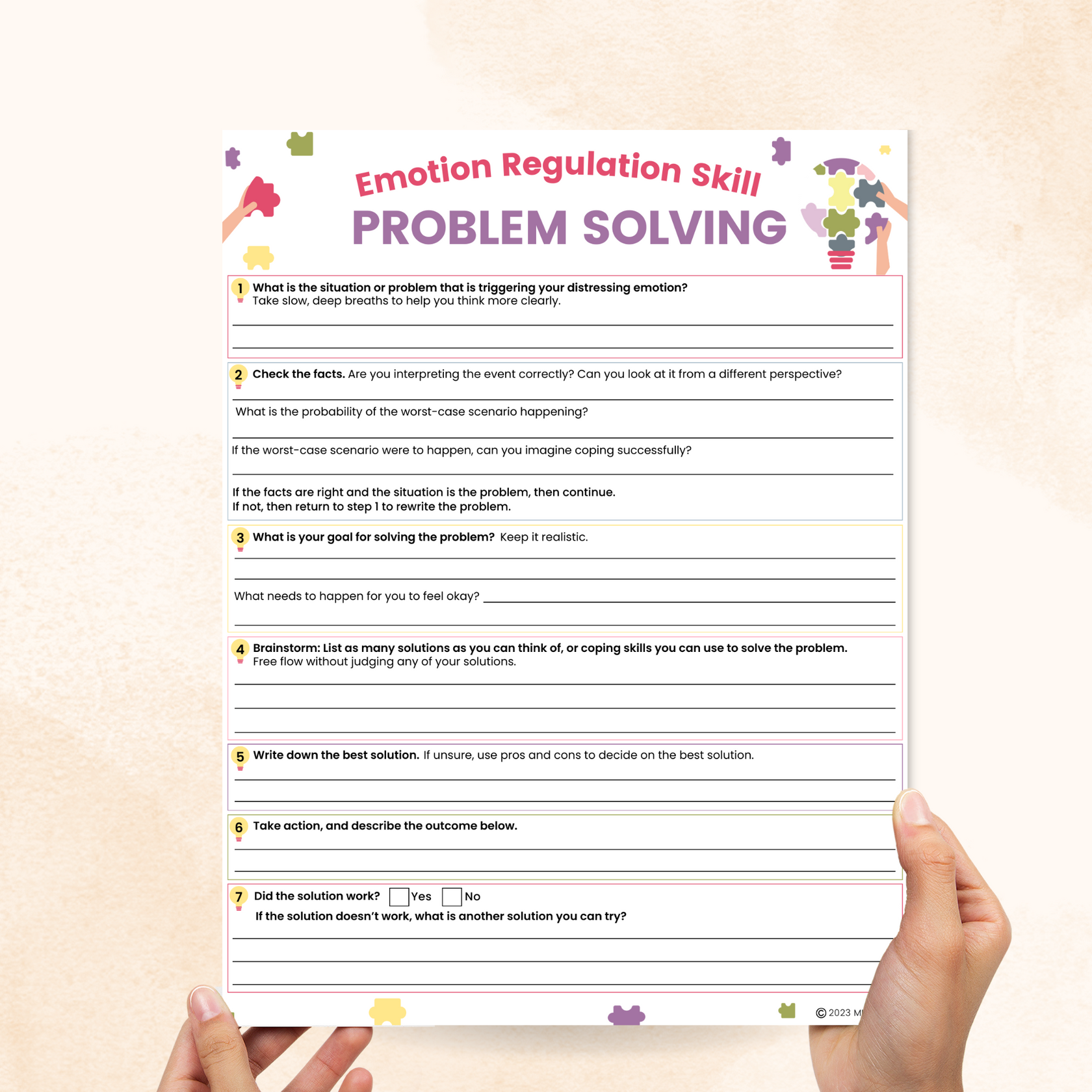 DBT Problem Solving Worksheet – Mental Health Center Kids