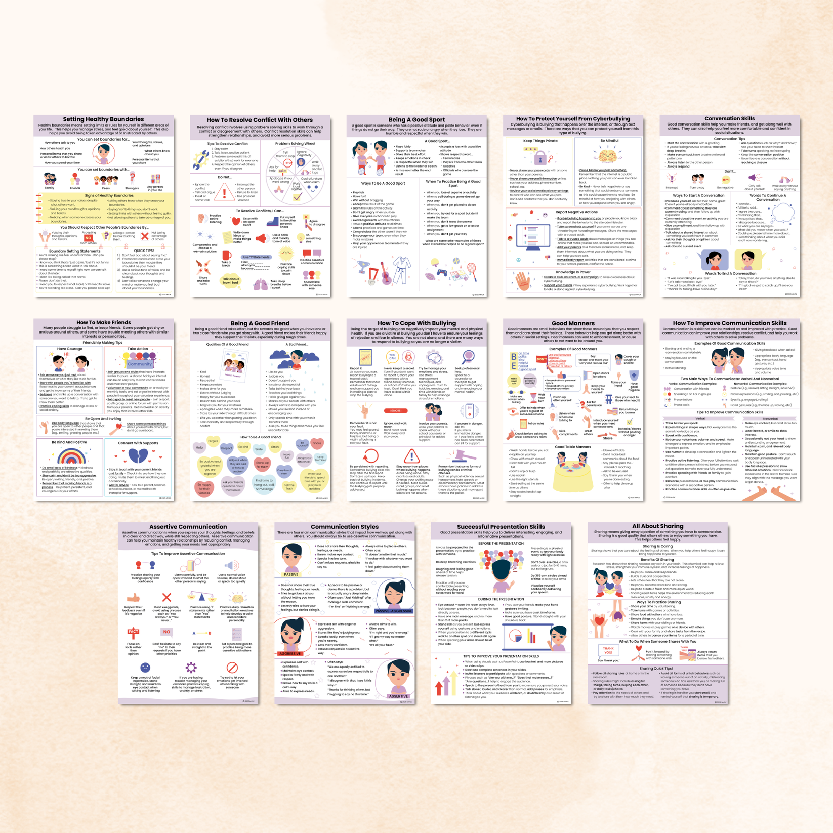 Social Skills Handouts Bundle (25 Pages) – Mental Health Center Kids