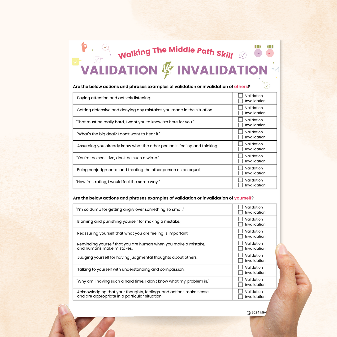 DBT Validation Worksheet – Mental Health Center Kids