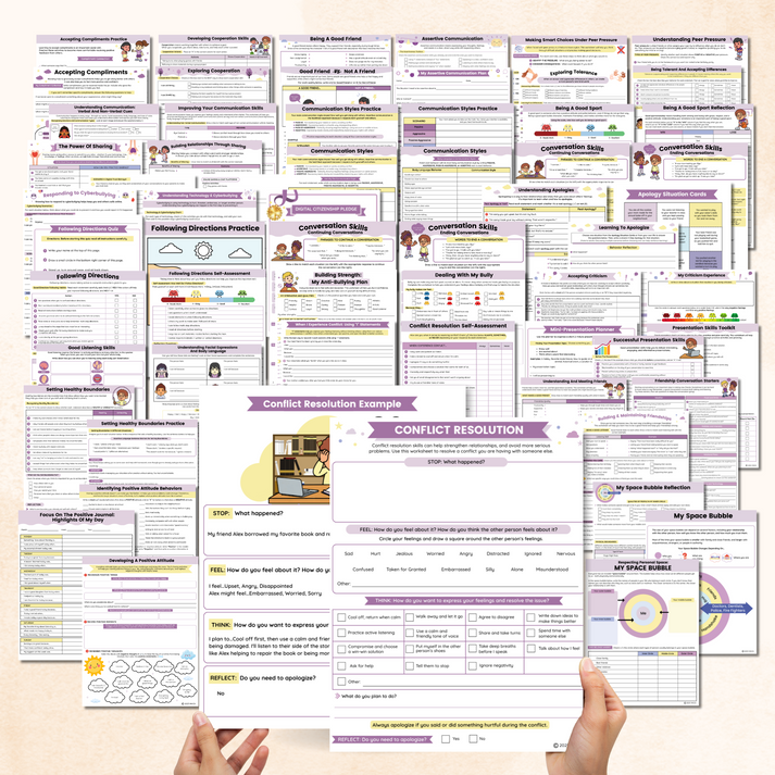 Social Skills Worksheets Bundle (65 Pages) – Mental Health Center Kids