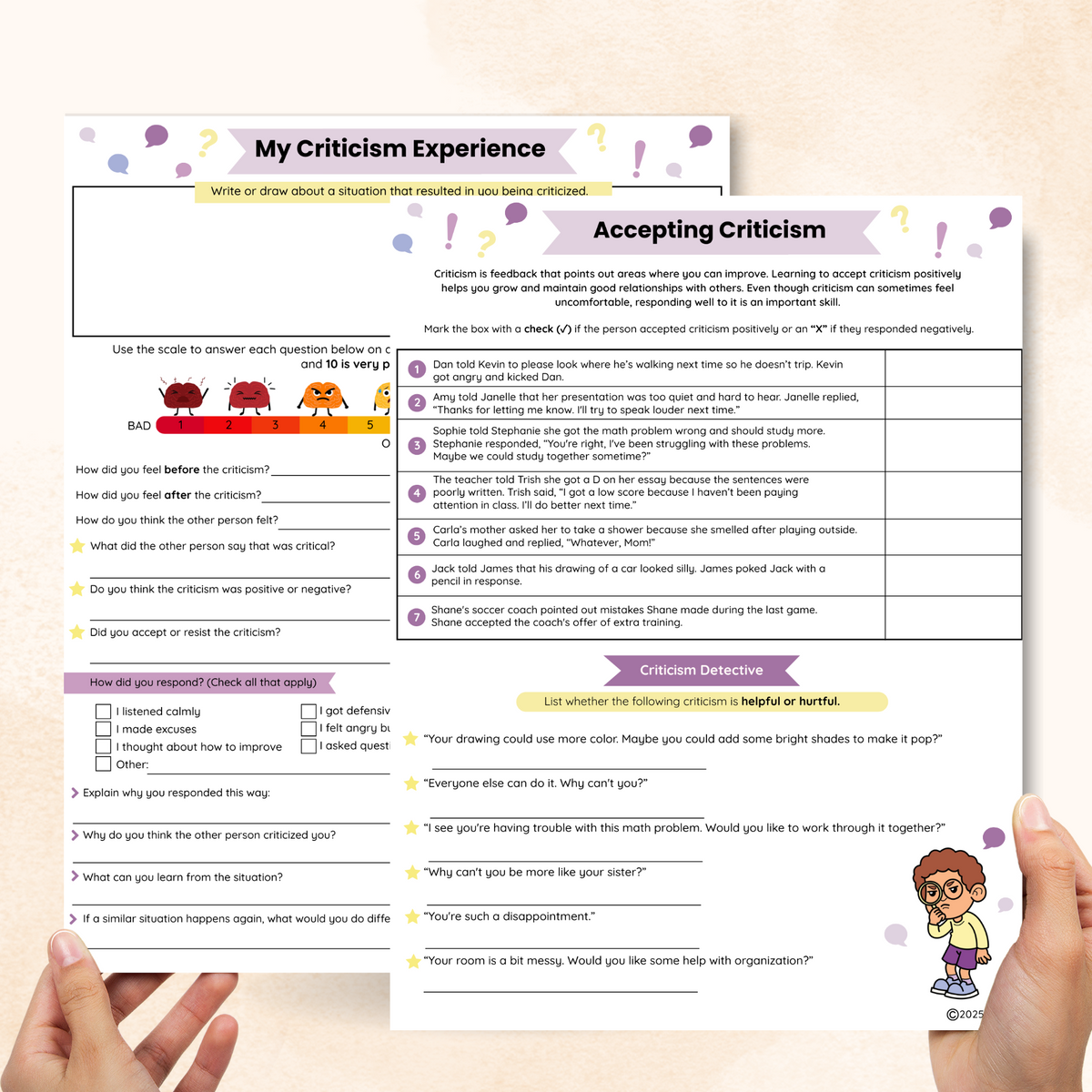 Accepting Criticism Worksheets (2 Pages) – Mental Health Center Kids