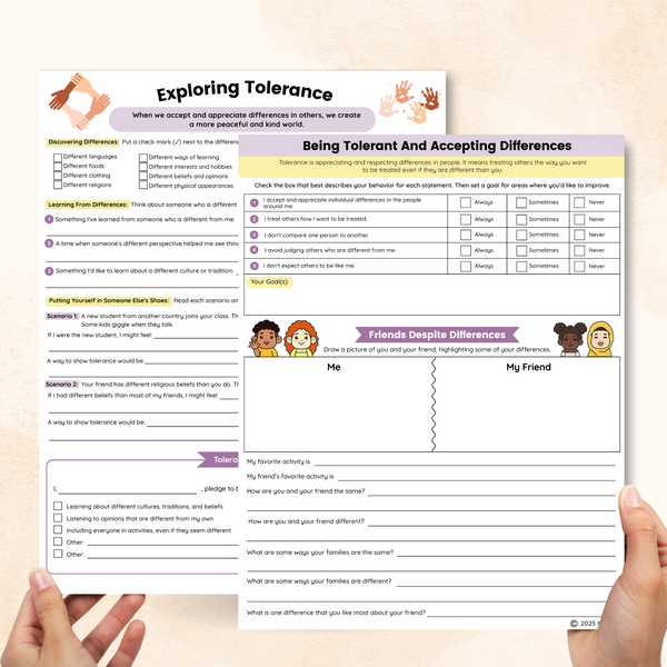 Accepting Differences Worksheets (2 Pages) – Mental Health Center Kids