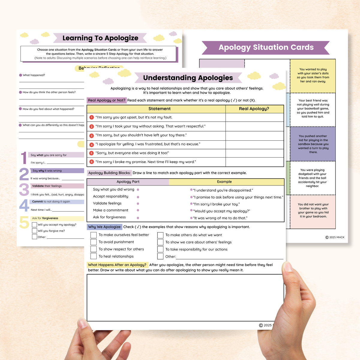 Apologizing Worksheets (2 Pages) – Mental Health Center Kids