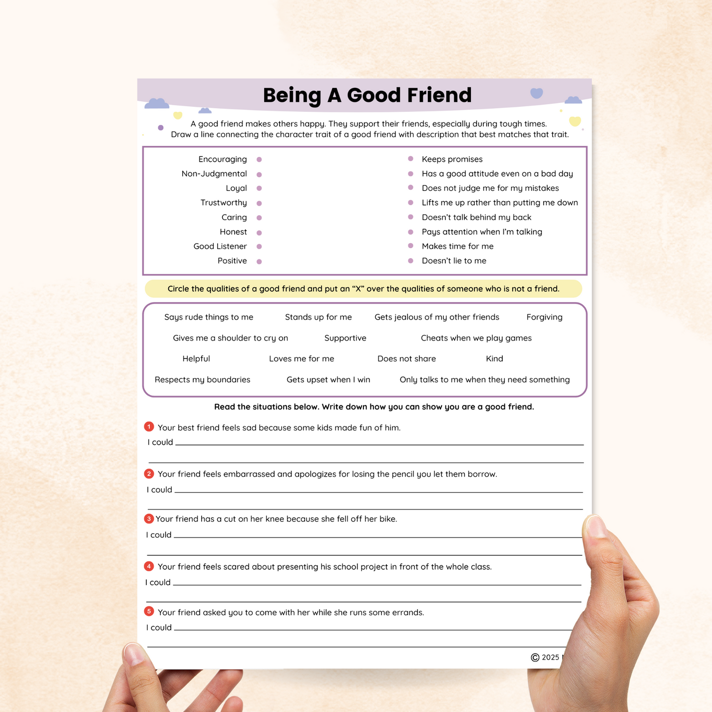 Friendship Worksheets (2 Pages) – Mental Health Center Kids