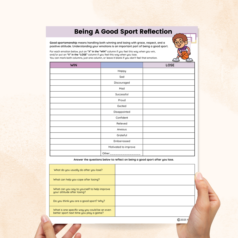 Sportsmanship Worksheets (2 Pages) – Mental Health Center Kids