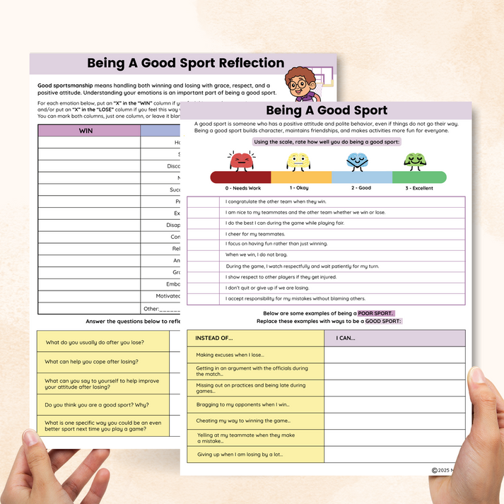 Sportsmanship Worksheets (2 Pages) – Mental Health Center Kids