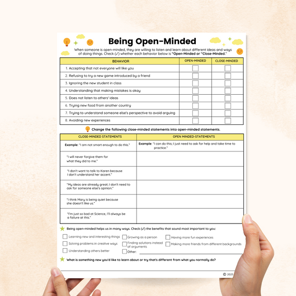 Open-Minded Worksheets (2 Pages) – Mental Health Center Kids