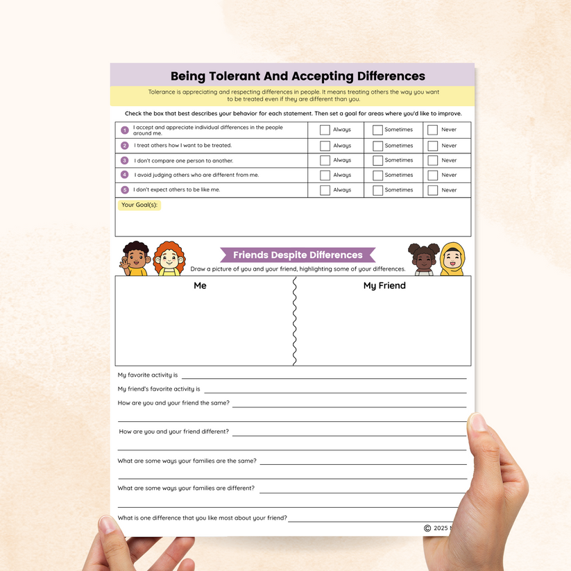 Tolerance and Diversity Worksheets (2 Pages) – Mental Health Center Kids