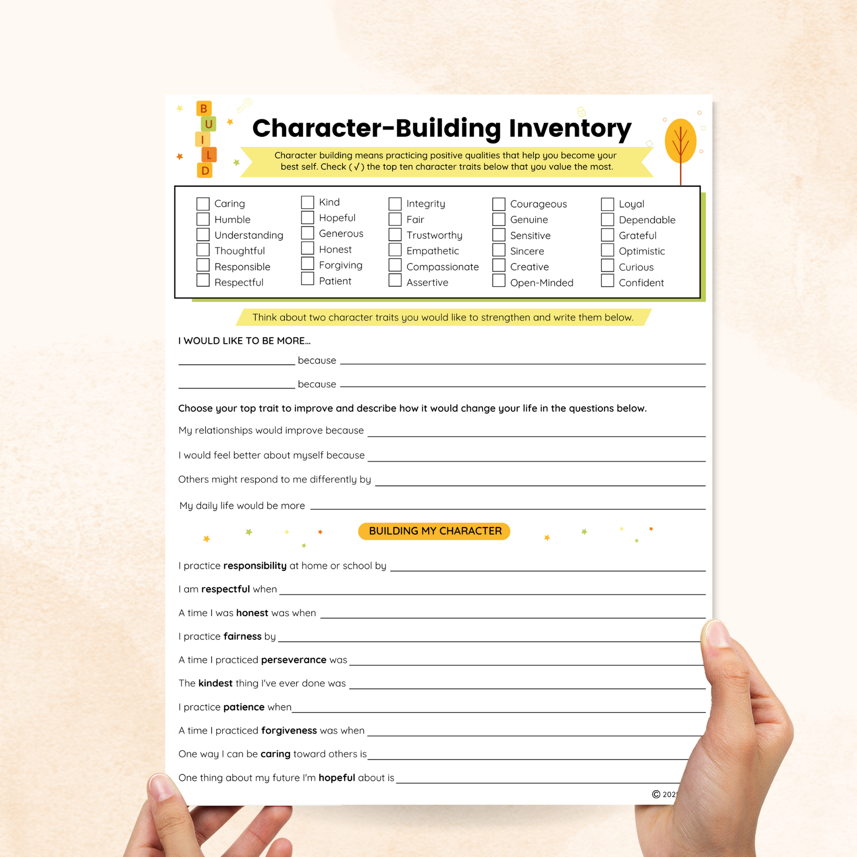Character Building Worksheets (2 Pages) – Mental Health Center Kids