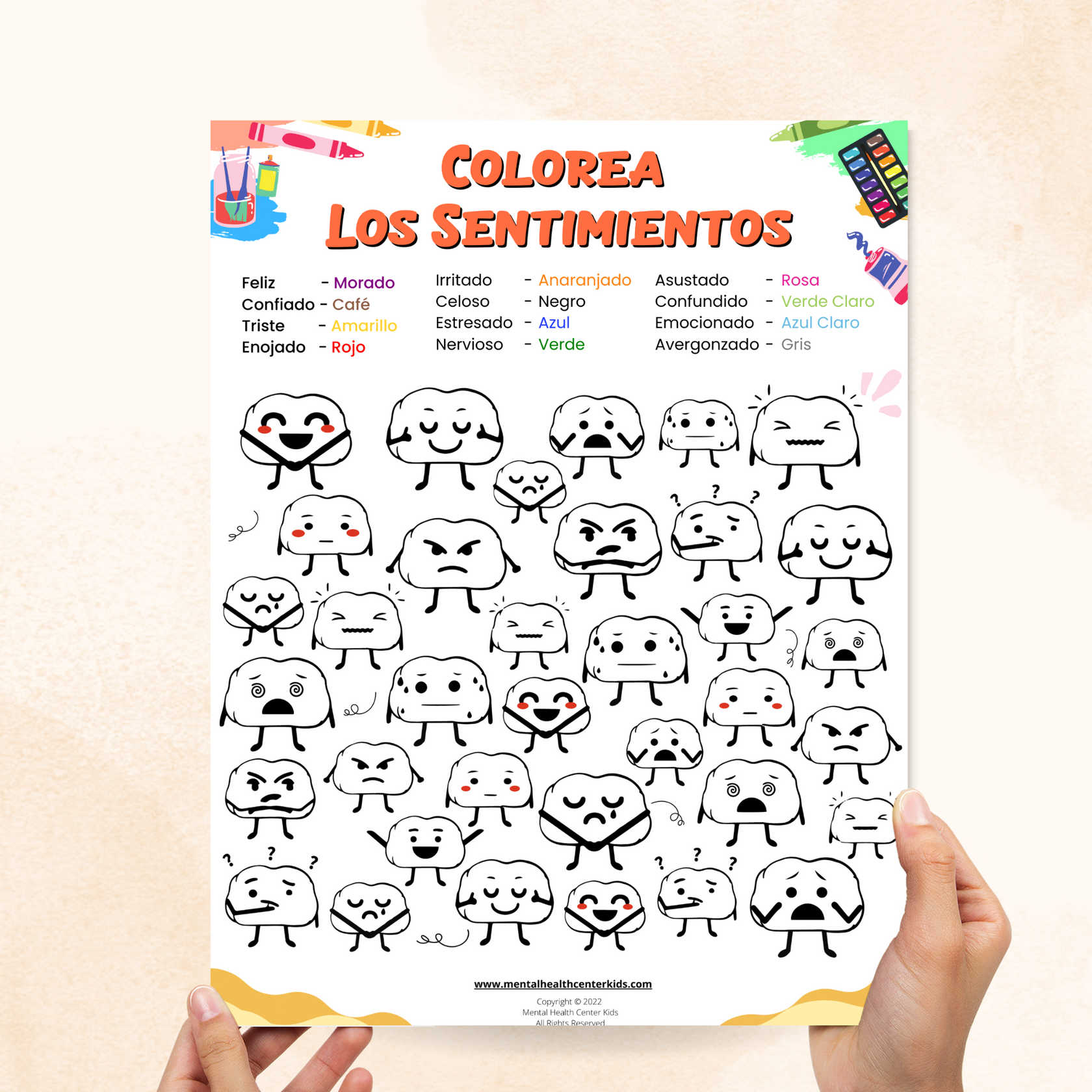 Color In The Feelings Coloring Page (Spanish Version) – Mental Health ...