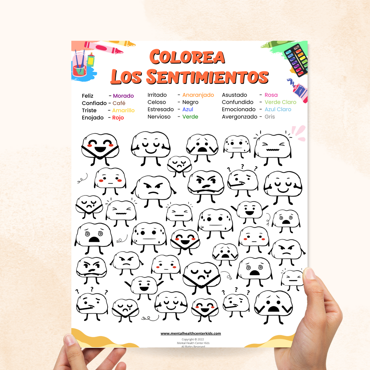 Color In The Feelings Coloring Page (Spanish Version) – Mental Health ...