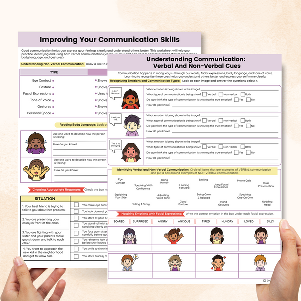 Communication Skills Worksheets (2 Pages) – Mental Health Center Kids