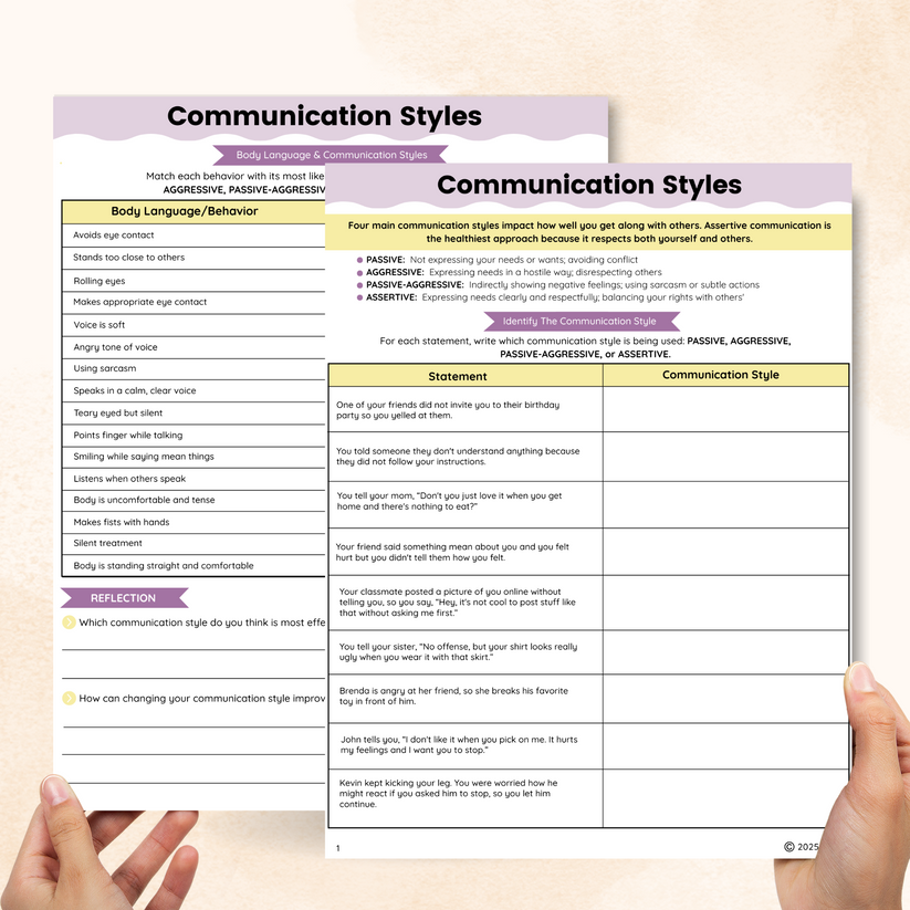 Communication Styles Worksheets (4 Pages) – Mental Health Center Kids