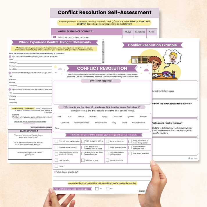 Conflict Resolution Worksheets (4 Pages) – Mental Health Center Kids