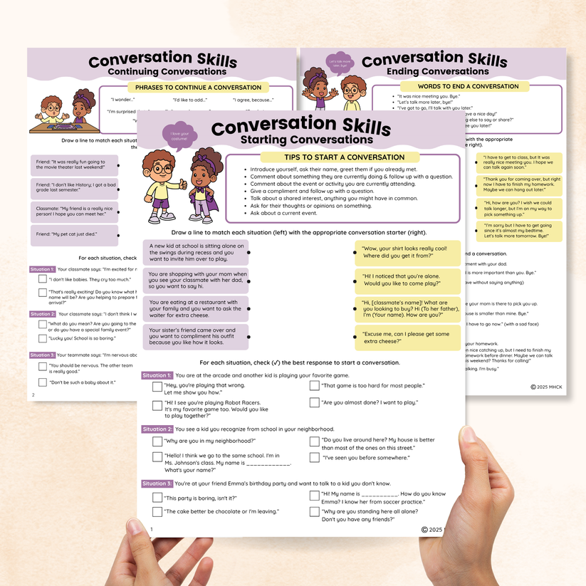 Conversation Skills Worksheets (3 Pages) – Mental Health Center Kids