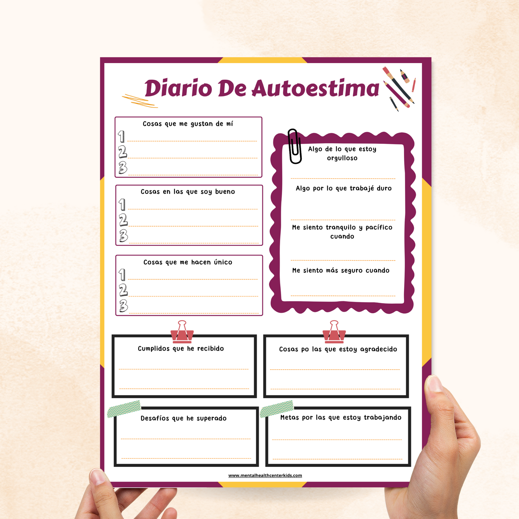 Self-Esteem Journal Worksheet (Spanish Version) – Mental Health Center Kids