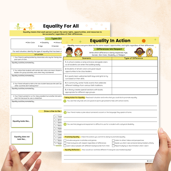 Equality Worksheets (2 Pages) – Mental Health Center Kids
