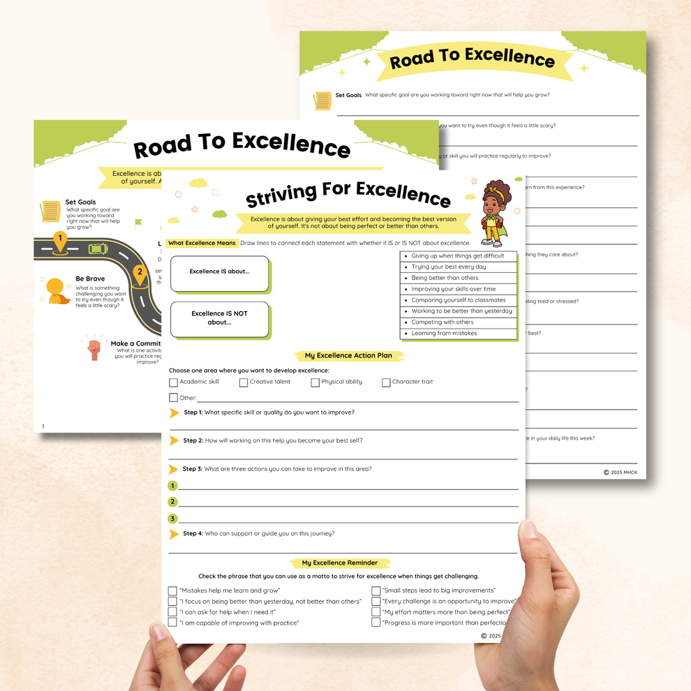 Excellence Worksheets (3 Pages) – Mental Health Center Kids