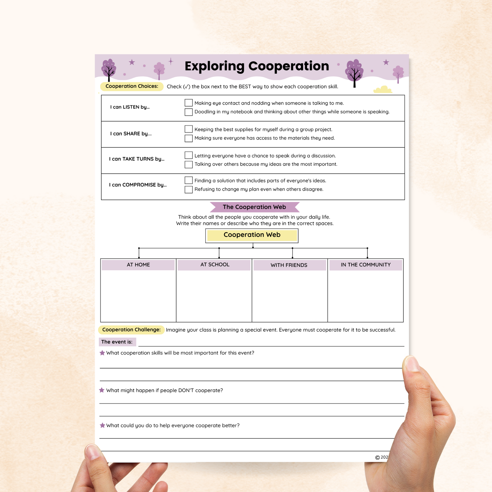 Cooperation Worksheets (2 Pages) – Mental Health Center Kids