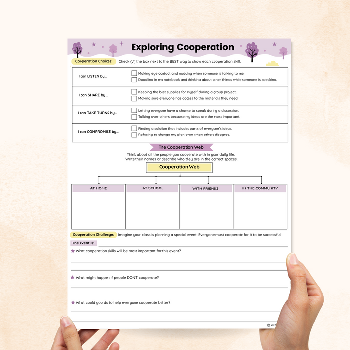 Cooperation Worksheets (2 Pages) – Mental Health Center Kids