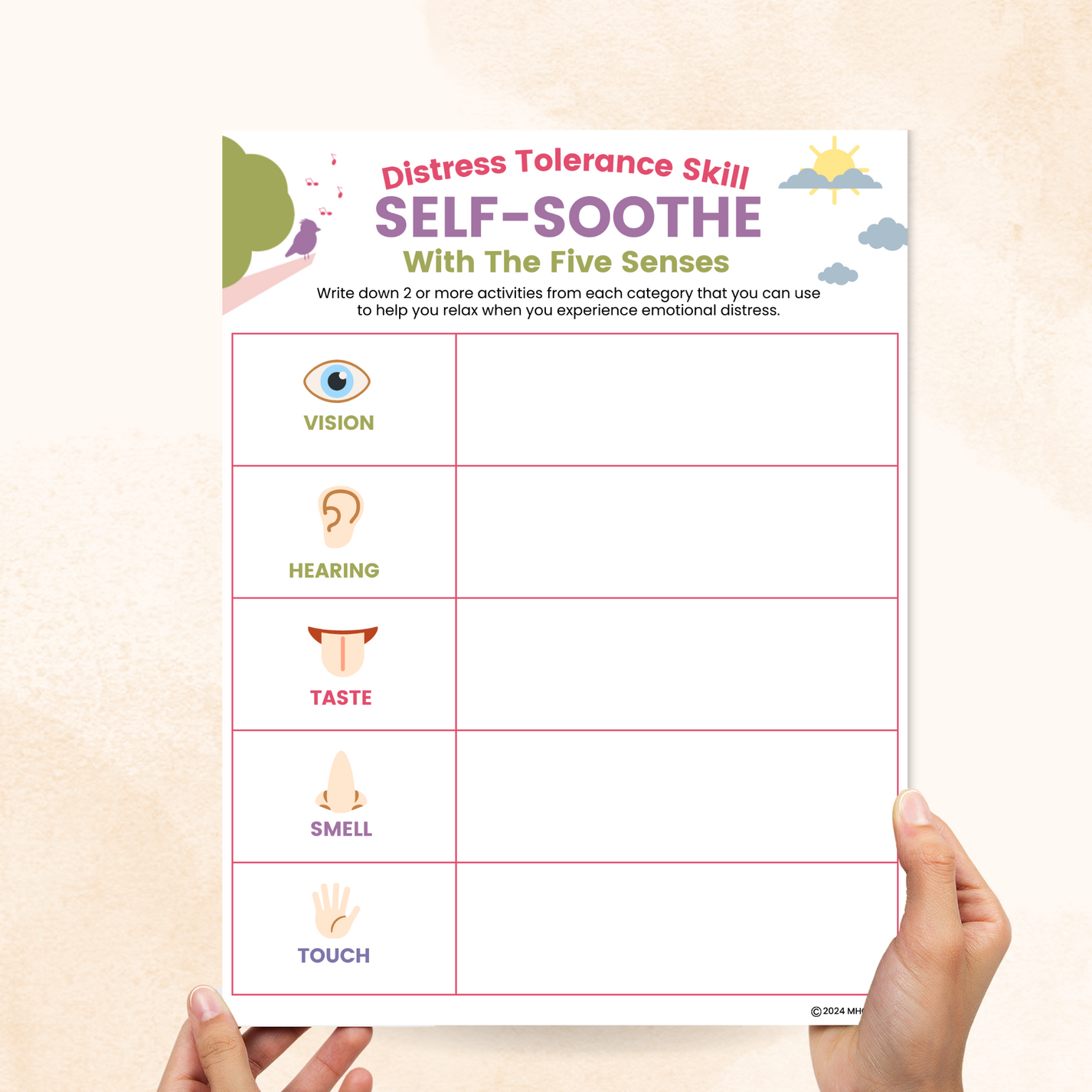 DBT Self-Soothing 5 Senses Worksheets – Mental Health Center Kids