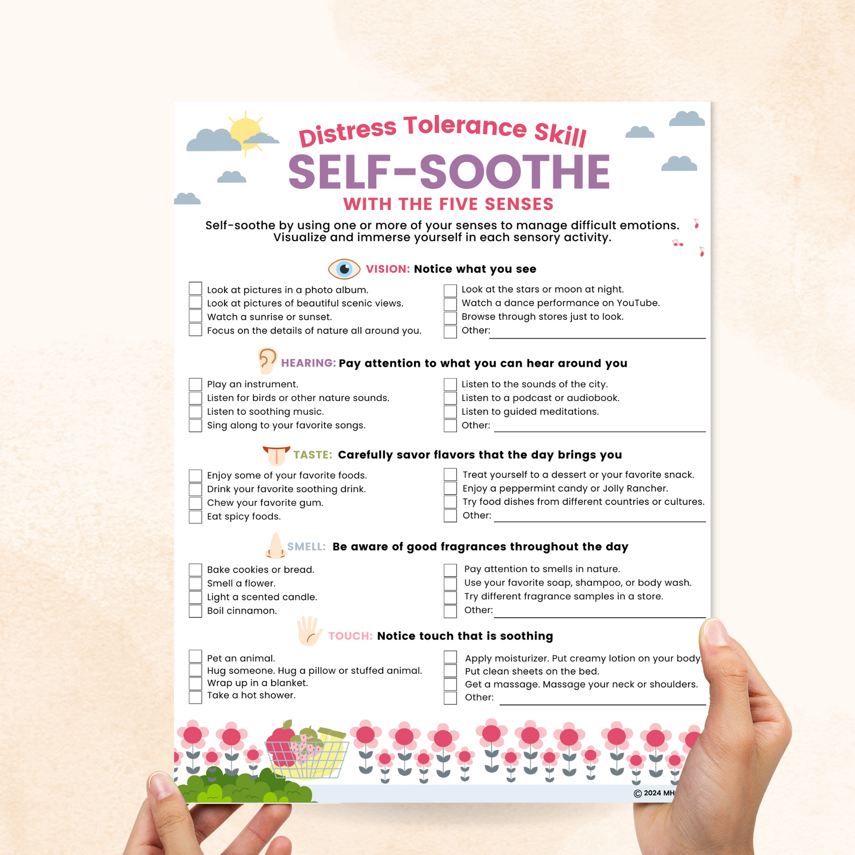 DBT Self-Soothing 5 Senses Worksheets – Mental Health Center Kids