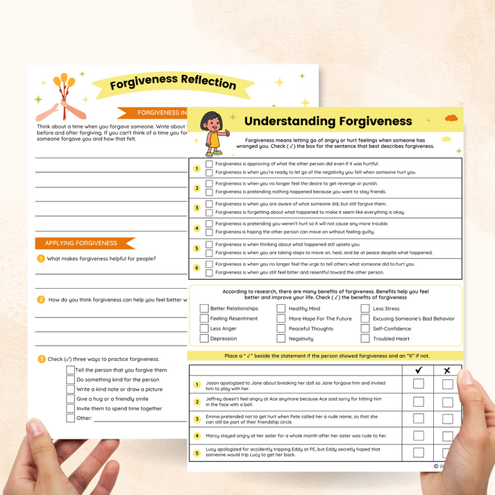 Forgiveness Worksheets (2 Pages) – Mental Health Center Kids