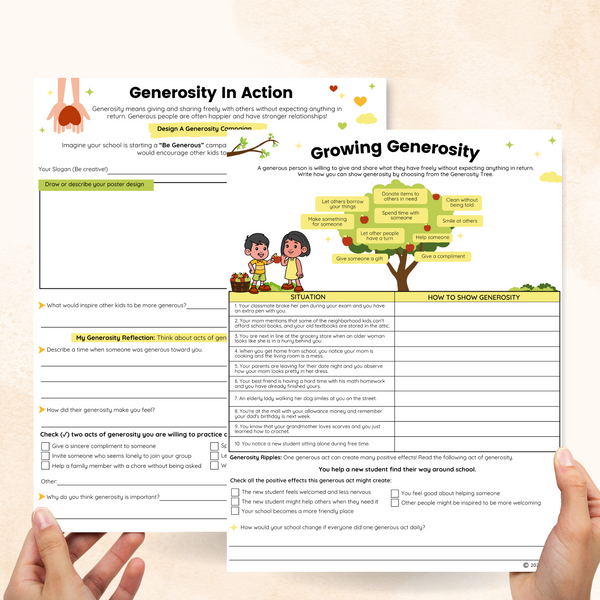 Generosity Worksheets (2 Pages) – Mental Health Center Kids