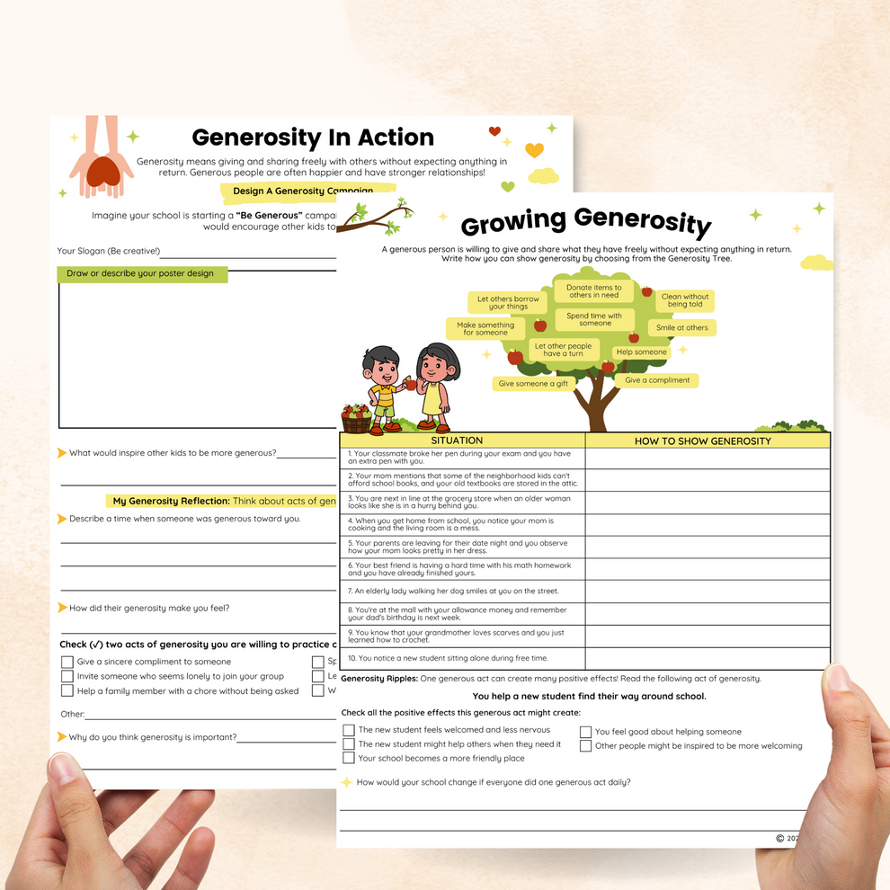 Generosity Worksheets (2 Pages) – Mental Health Center Kids