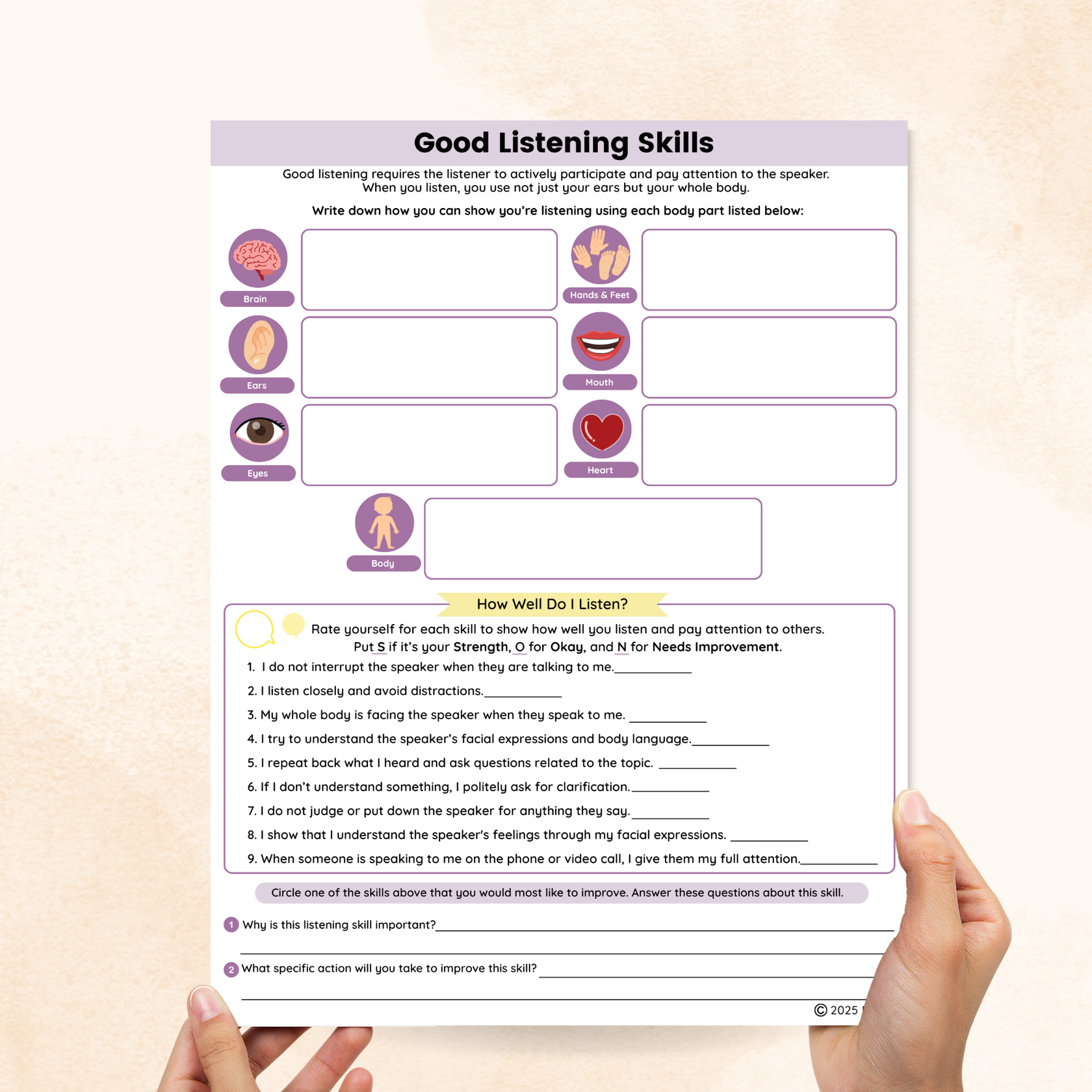 Listening Skills Worksheets (2 Pages) – Mental Health Center Kids