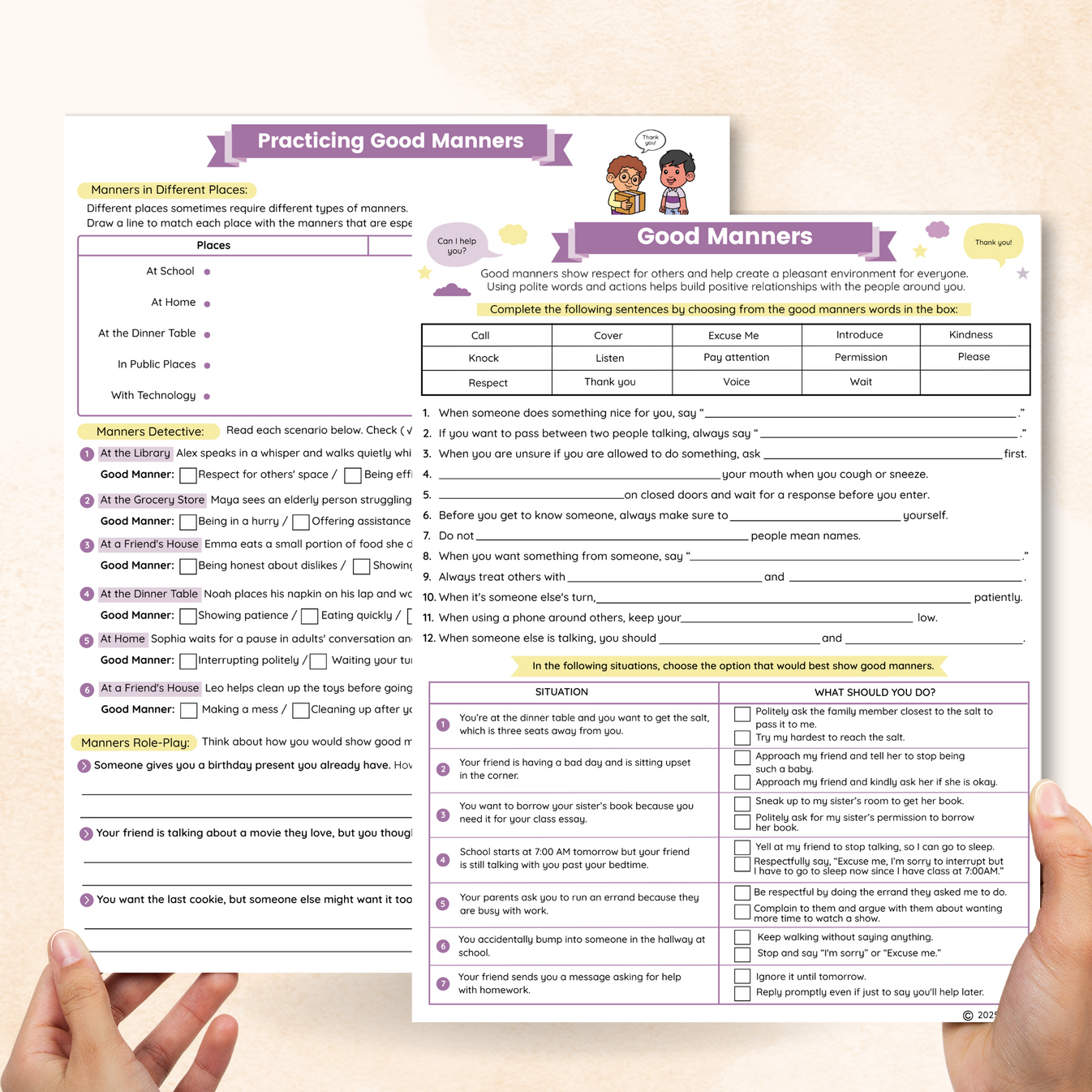 Good Manners Worksheets (2 Pages) – Mental Health Center Kids