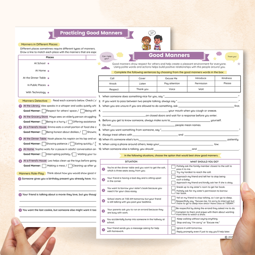 Good Manners Worksheets (2 Pages) – Mental Health Center Kids
