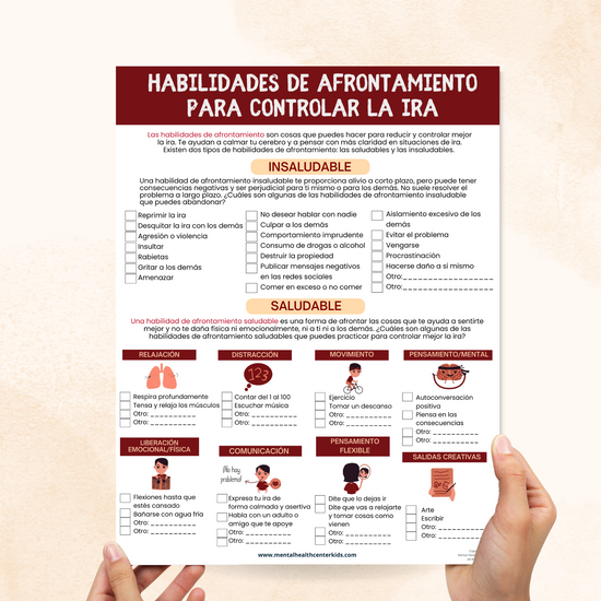 Anger Management Coping Skills Worksheet (Spanish Version) – Mental ...