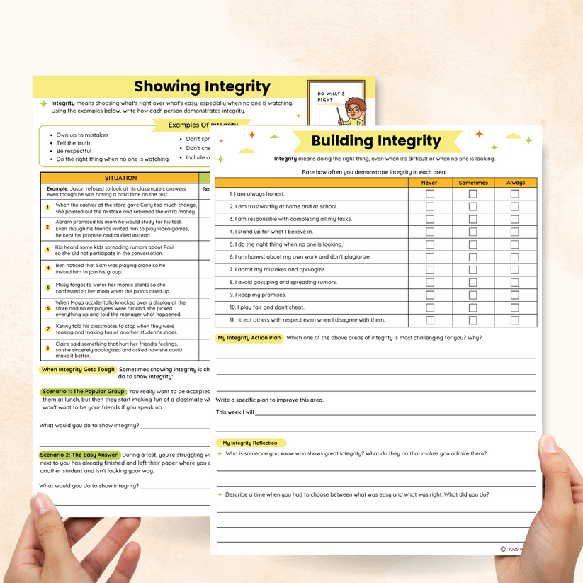 Integrity Worksheets (2 Pages) – Mental Health Center Kids