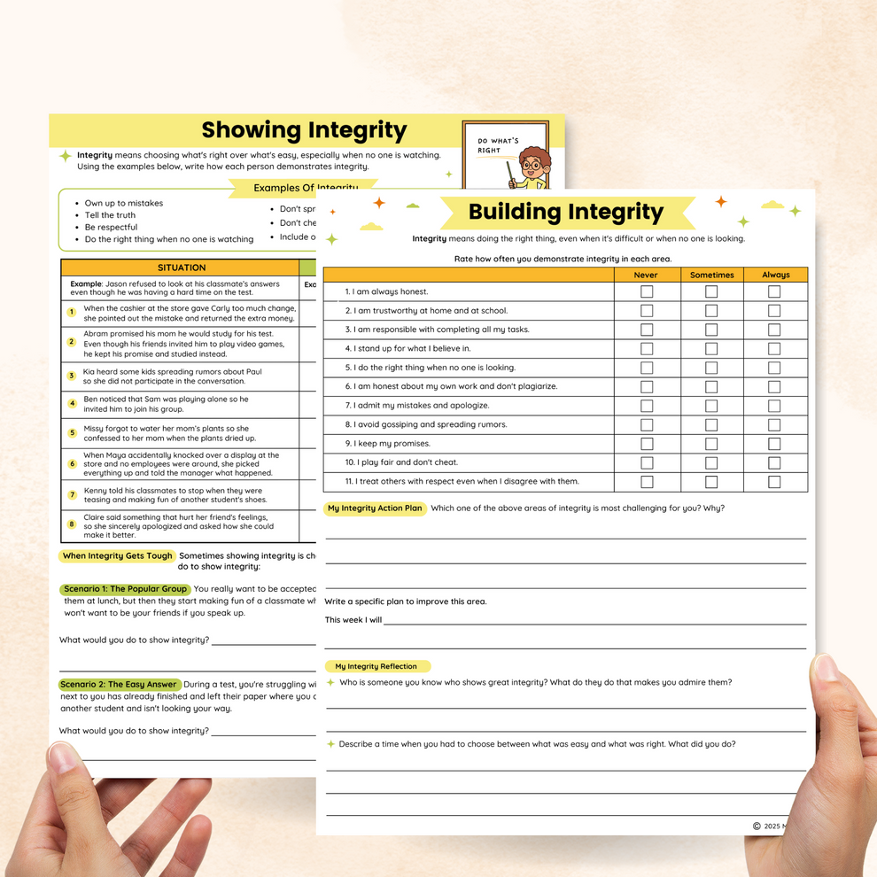 Integrity Worksheets (2 Pages) – Mental Health Center Kids