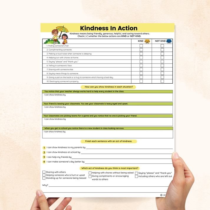Kindness Worksheets (2 Pages) – Mental Health Center Kids