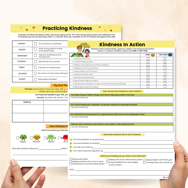Kindness Worksheets (2 Pages) – Mental Health Center Kids