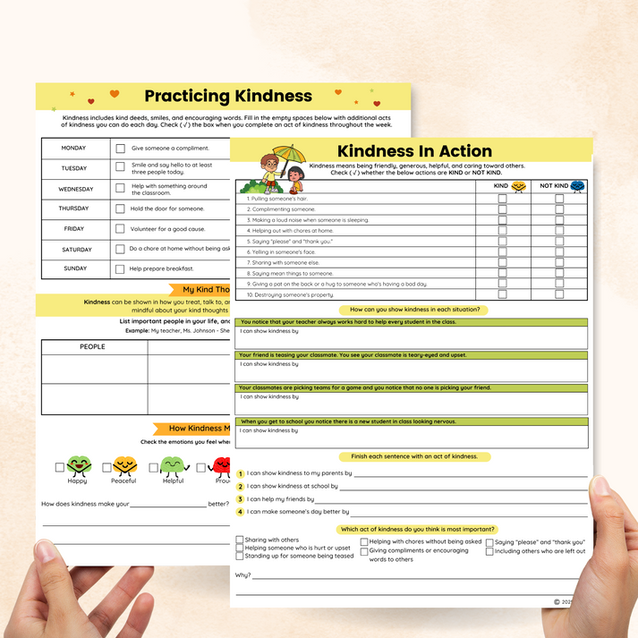 Kindness Worksheets (2 Pages) – Mental Health Center Kids