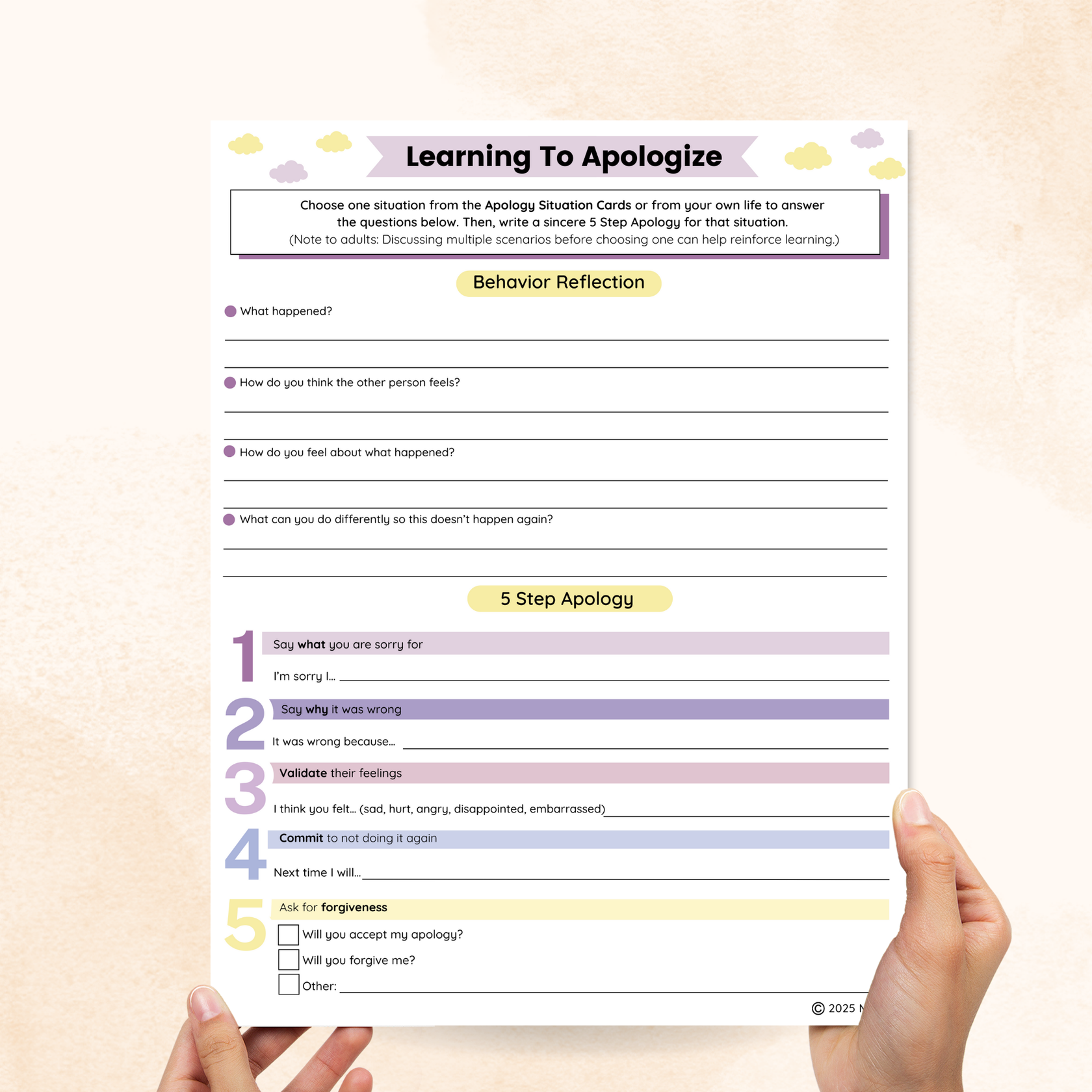 Apologizing Worksheets (2 Pages) – Mental Health Center Kids
