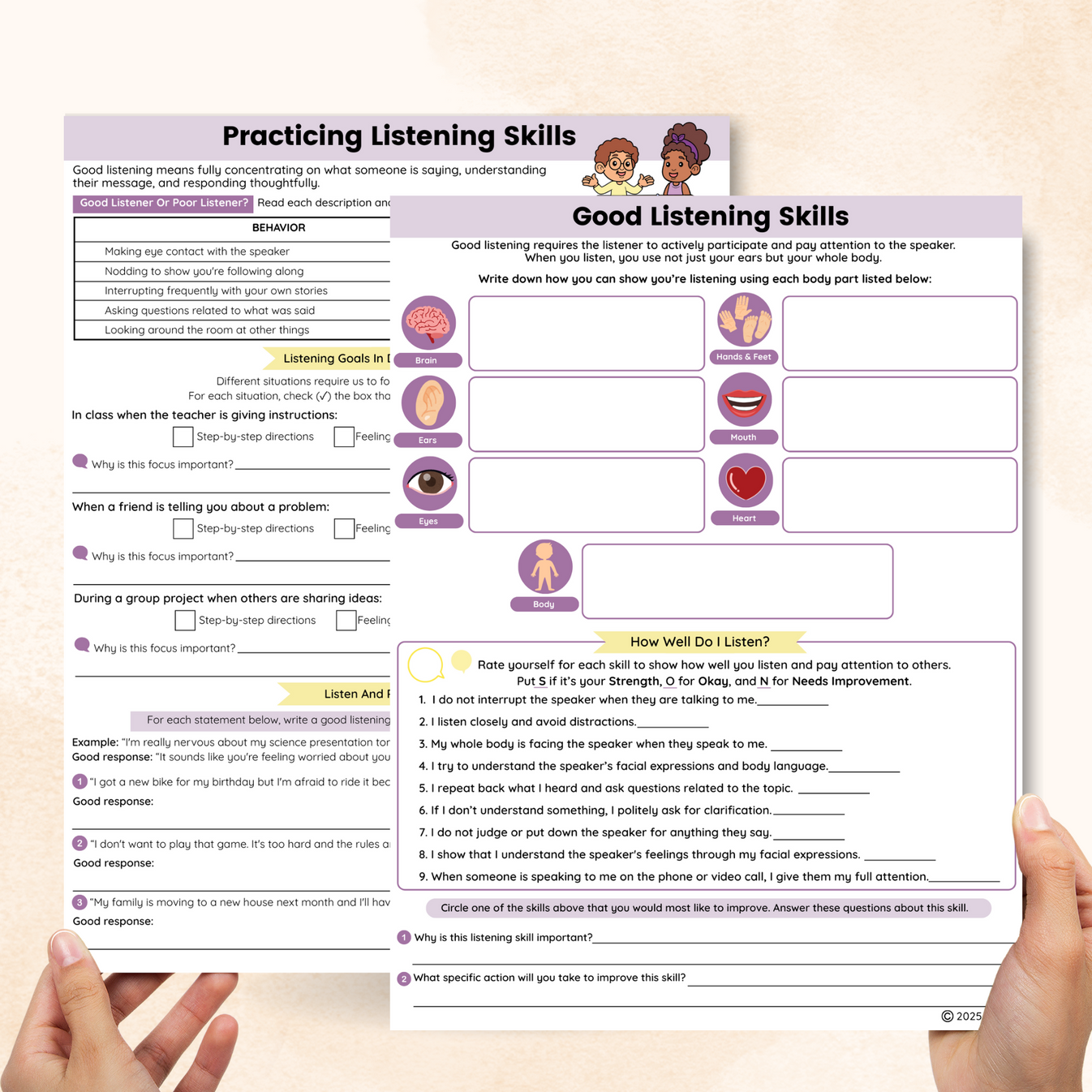 Listening Skills Worksheets (2 Pages) – Mental Health Center Kids