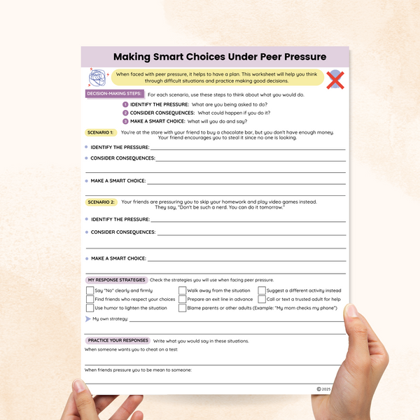 Peer Pressure Worksheets (2 Pages) – Mental Health Center Kids