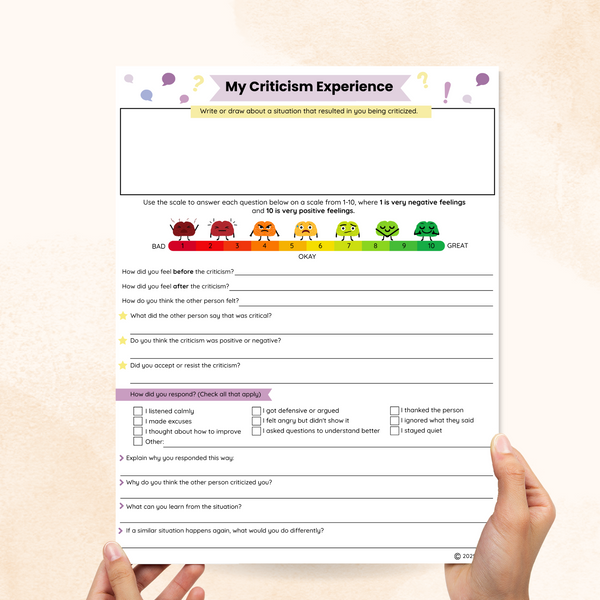 Accepting Criticism Worksheets (2 Pages) – Mental Health Center Kids