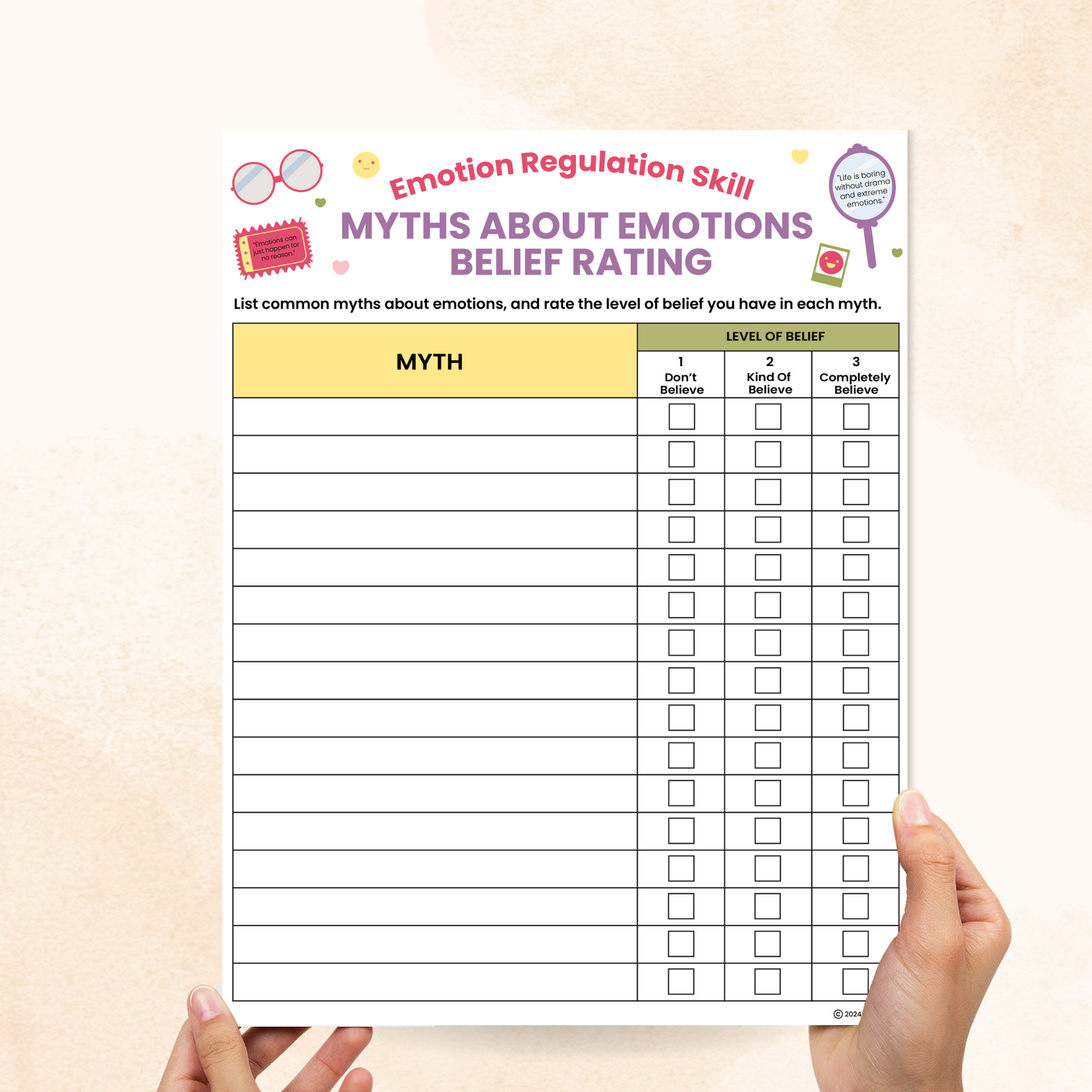 Myths About Emotions DBT Worksheets – Mental Health Center Kids