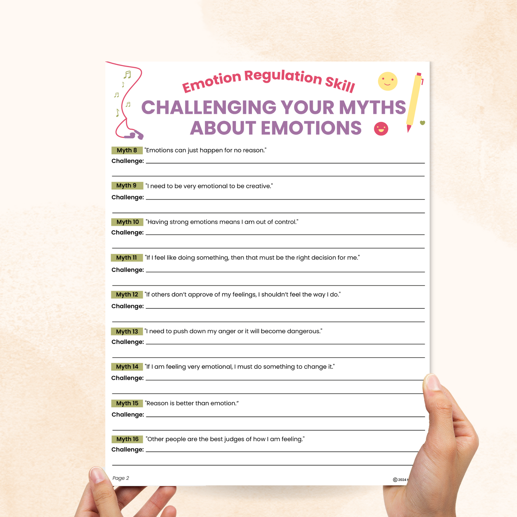 Myths About Emotions DBT Worksheets – Mental Health Center Kids