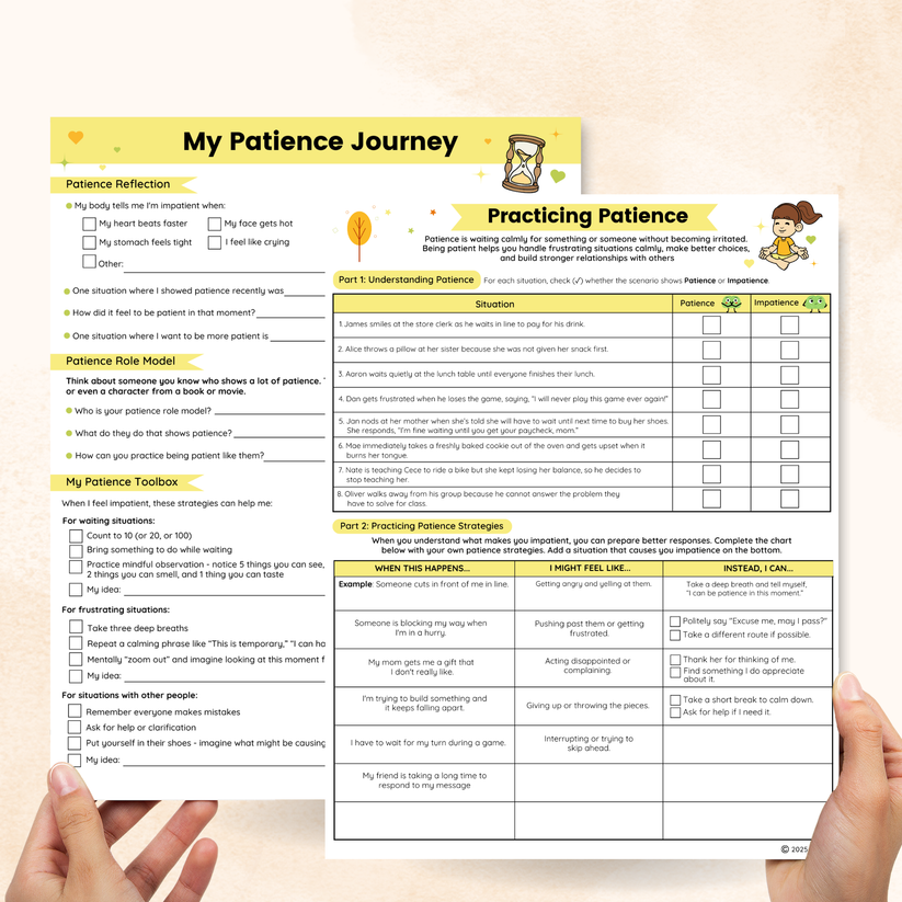 Patience Worksheets (2 Pages) – Mental Health Center Kids